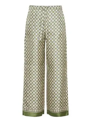 Max Mara Silk Twill Printed Wide-leg Trousers - Brown