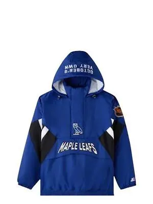 OVO X Nhl Starter Toronto Maple Leafs Half Zip Hooded Jacket - Blue