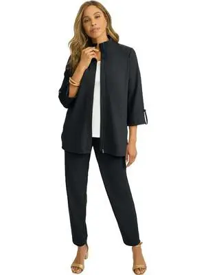 JESSICA LONDON Knit Crepe Winged Collar Two-piece Set - Black