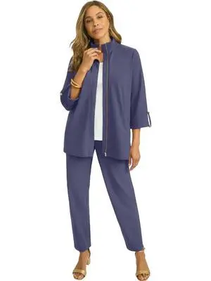 JESSICA LONDON Jessica London Knit Crepe Winged Collar Two-Piece Set Deep Dusk