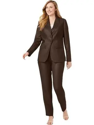 JESSICA LONDON Two-piece Stretch Crepe Single-breasted Pantsuit - Chocolate