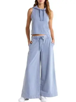 Free People Sleeveless Hoodie And Wide-leg Sweatpants Set - Blue Ash
