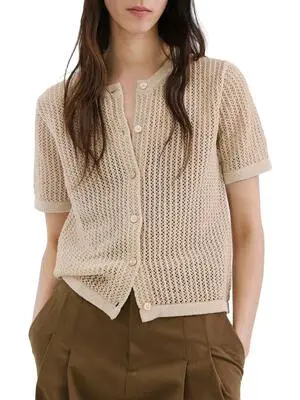 Mango Openwork Short Sleeve Cardigan - Sand