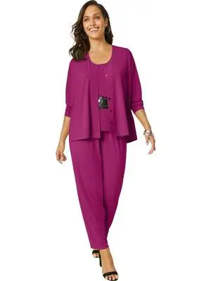 JESSICA LONDON Jessica London Stretch Knit Four-Piece Wardrobe Set Raspberry