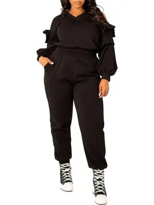 BUXOM COUTURE Scuba Knit Cold Shoulder Sweatshirt And Jogger Set - Black