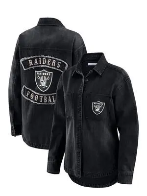 WEAR BY ERIN ANDREWS Las Vegas Raiders Washed Denim Shacket - Black
