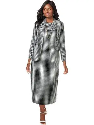 JESSICA LONDON Maxi Jacket Dress Set - Black Houndstooth