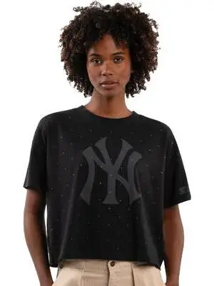STARTER New York Yankees Rhinestone Embellished Cropped T-shirt - Black