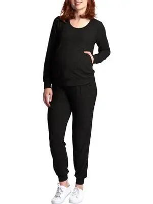 EVERLY GREY Whitney Maternity/nursing Two-piece Top And Pant Set - Black
