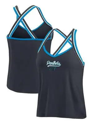 WEAR BY ERIN ANDREWS Carolina Panthers Cross Strap Tri-blend Tank Top - Black