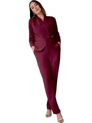 JESSICA LONDON Wrap Jacket Pantsuit - Rich Burgundy