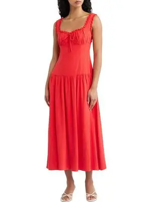 PETAL & PUP Joanne Lace Trim Midi Dress - Red