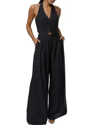 JLUXLABEL Halter Top & Wide Leg Pant Set - Black