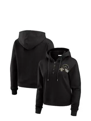 WEAR BY ERIN ANDREWS New Orleans Saints Waffle Knit Hooded Pullover - Black