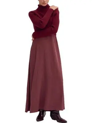 CRESCENT Ribbed Turtleneck Cropped Sweater And Maxi Dress Set - Cabernet