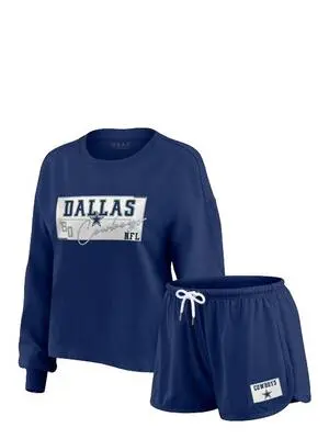 WEAR BY ERIN ANDREWS Dallas Cowboys Rugby Jersey Long Sleeve T-shirt And Shorts Set - Navy