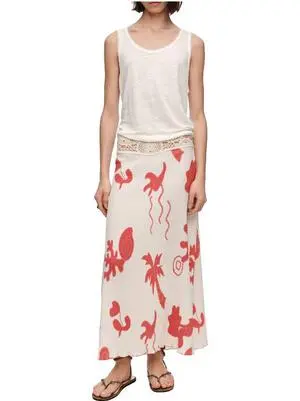 Bimba Y Lola A-line Midi Skirt With Crochet Waistband - Sand Red