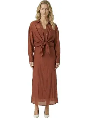 MODENAIRE Layered Sheer Midi Dress Set - Rust