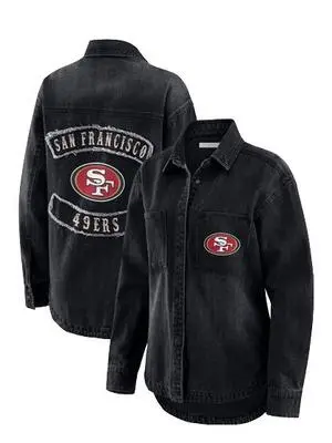 WEAR BY ERIN ANDREWS San Francisco 49ers Washed Oversized Denim Shacket - Black