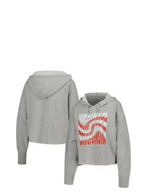 ZOOZATZ Wisconsin Badgers Swirl Cropped Pullover Hoodie - Gray