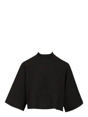 Alaïa Cropped Ribbed Knit T-shirt - Black