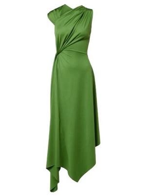 Victoria Beckham Asymmetric Gathered Jersey Midi Dress - Green