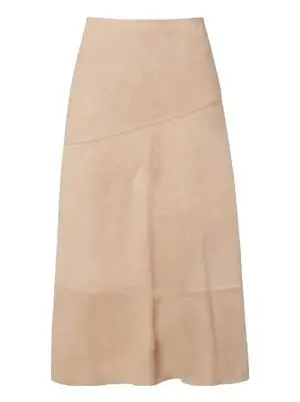YVES SALOMON Suede A-line Midi Skirt - Nude