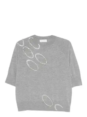 Dries Van Noten Embellished Crew Neck Short Sleeve Sweater - Gray