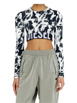 DIESEL® Long-sleeve Graphic Print Crop Top - Gray