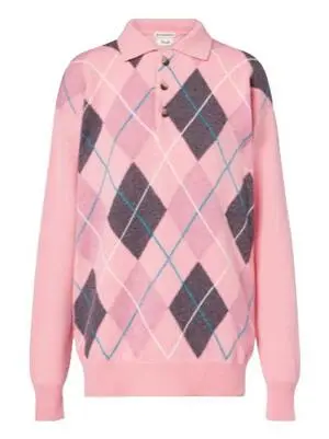 J.W.ANDERSON Argyle Wool Knit Polo Sweater - Pink