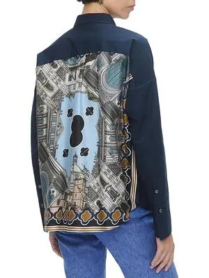 CALLAS MILANO Sirene Poplin Shirt With Silk Twill Milano Print Scarf Back - Navy