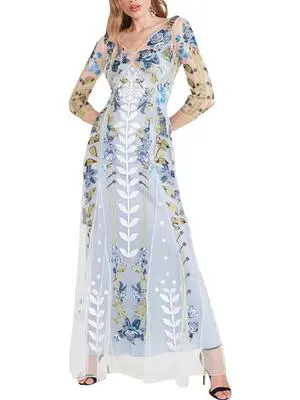 TEMPERLEY LONDON Lucille V-neck Embroidered Maxi Dress - Frost Blue