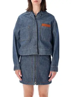 Fendi Cotton Utility Jacket With Logo Patch - Blu