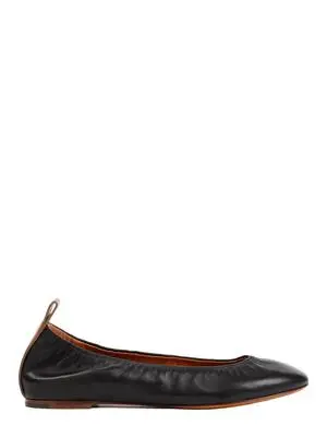 LANVIN Nappa Leather Logo Ballerina Flat - Black