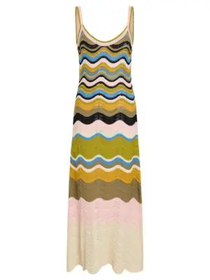 La DoubleJ Chevron Pointelle Knit Cotton Midi Dress - Multicoloured