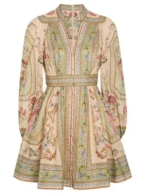 Zimmermann Roselight Printed Linen Mini Dress - Sage