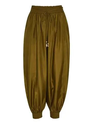 Zimmermann Mohon Cuffed Silk Trousers - Olive