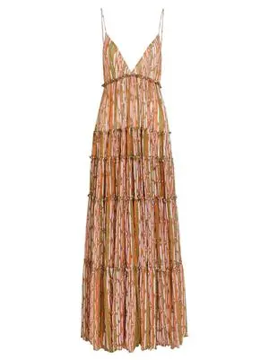 La DoubleJ Nymph Printed Tiered Stretch-tulle Maxi Dress - Pink