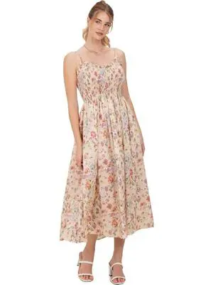 PINKBLUSH PinkBlush Floral Smocked Ruffle Detail Midi Dress