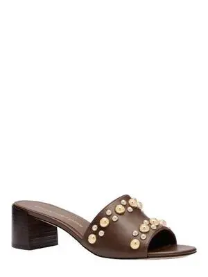 STUART WEITZMAN Perry Leather Slide Sandal - Cigar