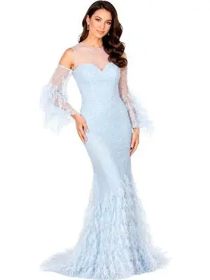 LARA NEW YORK Beaded Faux-wrap V-neck Bridal Gown - Sky