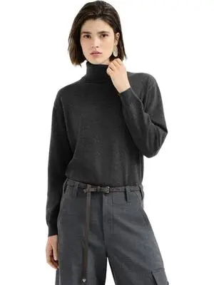 Brunello Cucinelli Brunello Cucinelli Cashmere Turtleneck Sweater With Monili Lignite