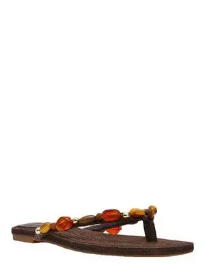 Steve Madden Embellished Flip Flops - Brown Multi