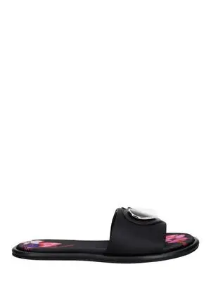 MOSCHINO Love Moschino Black Floral-Print Heart Plaque Flat Sandals