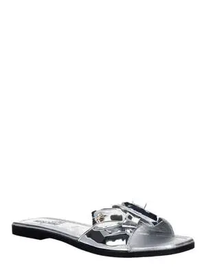 Moschino Bow Detail Metallic Slides - Silver