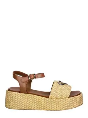 Moschino Raffia Platform Sandals With Heart Plaque - Neutrals