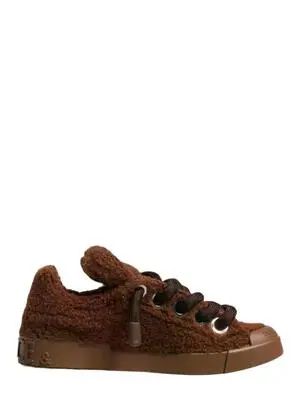 Dolce & Gabbana Faux-shearling Low-top Sneakers - Brown