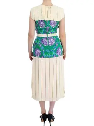 CATERINA GATTA Sleeveless Floral Print Pleated Midi Dress - Neutrals