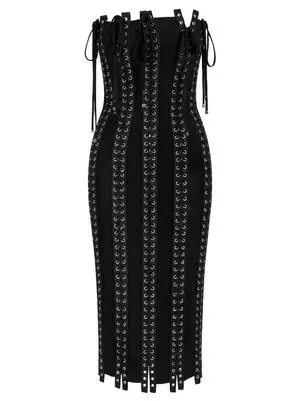 DOLCE & GABBANA Dolce & Gabbana Black Strapless Lace-Up Midi Dress