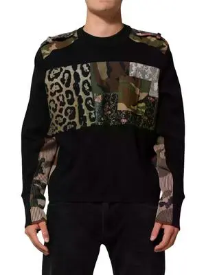 Dolce & Gabbana Patchwork Crew Neck Sweater - Black